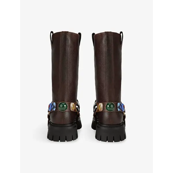 Kurt Geiger Ophelia Buckle Leather Biker Boots