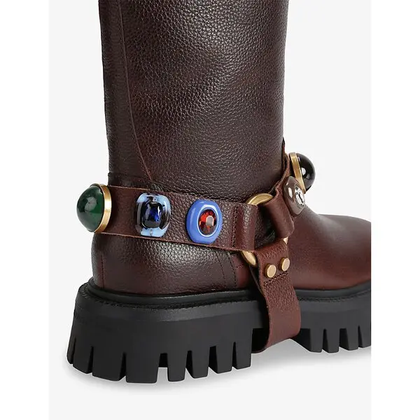 Kurt Geiger Ophelia Buckle Leather Biker Boots