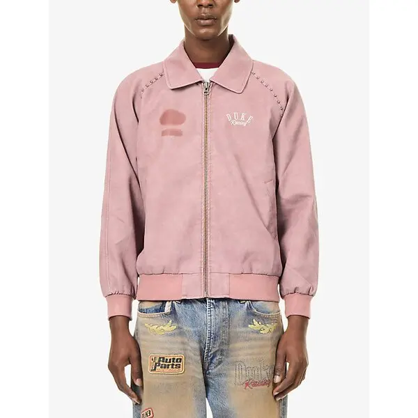 DUKE + DEXTER Dr4 Sunfaded Studded Faux-leather Bomber Jacket