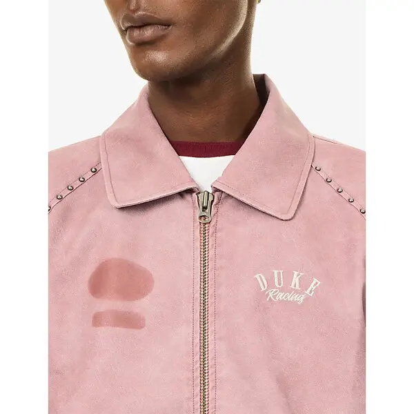 DUKE + DEXTER Dr4 Sunfaded Studded Faux-leather Bomber Jacket