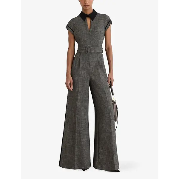 REISS Bella Collared Wide-leg Belted Woven Jumpsuit