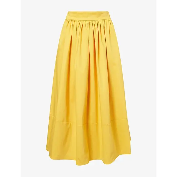 Max Mara Fitted-waist Gathered Cotton Midi Skirt - Yellow
