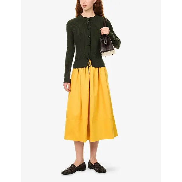 Max Mara Fitted-waist Gathered Cotton Midi Skirt