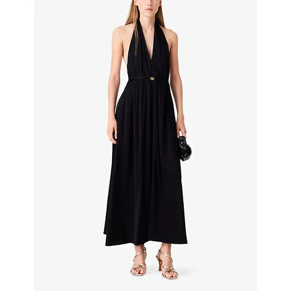 Maje Backless Halter-neck Stretch-woven Maxi Dress