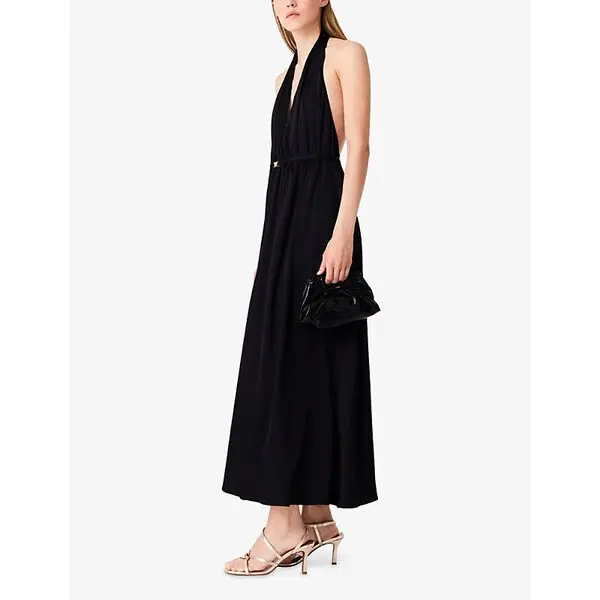 Maje Backless Halter-neck Stretch-woven Maxi Dress