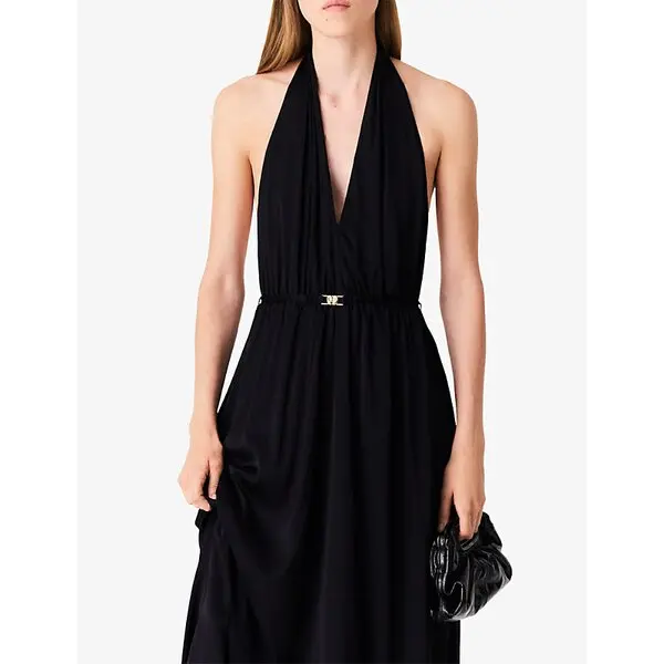 Maje Backless Halter-neck Stretch-woven Maxi Dress