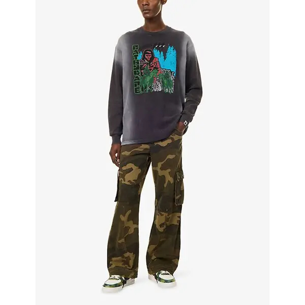 A BATHING APE Military Graphic Waffle Cotton-jersey T-shirt - Charcoal
