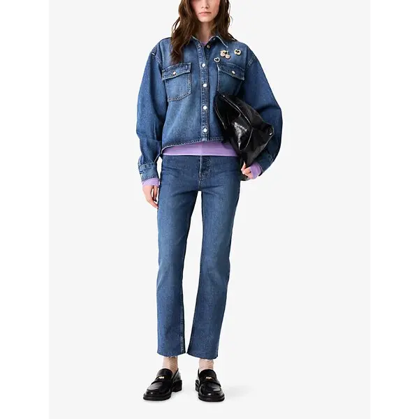 Maje Brooch-embellished Regular-fit Denim Jacket