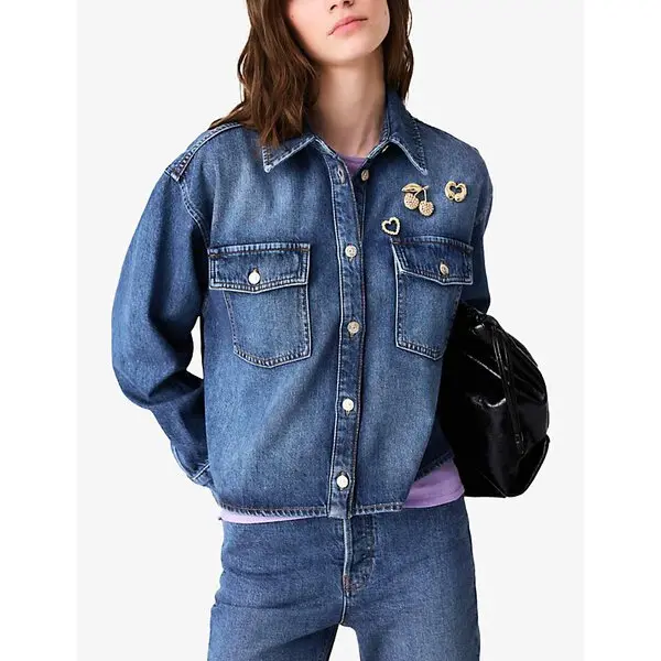 Maje Brooch-embellished Regular-fit Denim Jacket