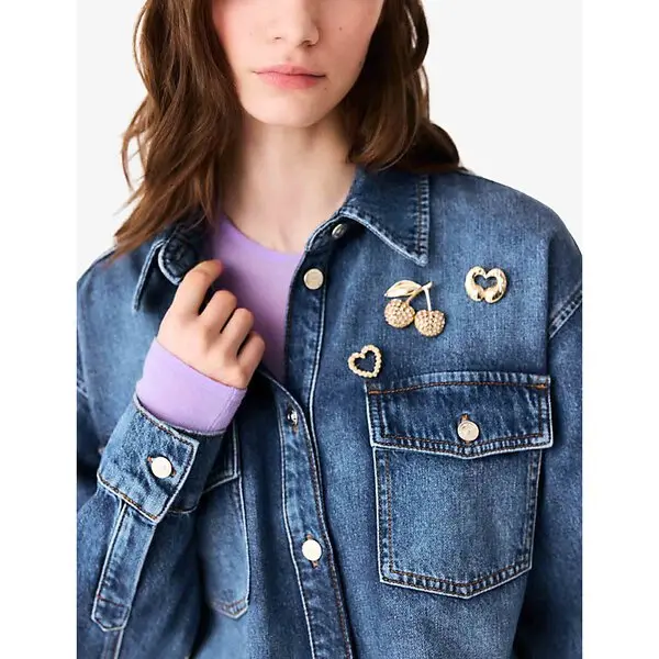 Maje Brooch-embellished Regular-fit Denim Jacket