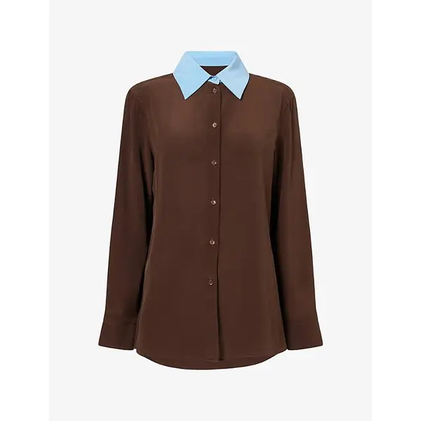 Max Mara Contrast-collar Relaxed-fit Silk Shirt