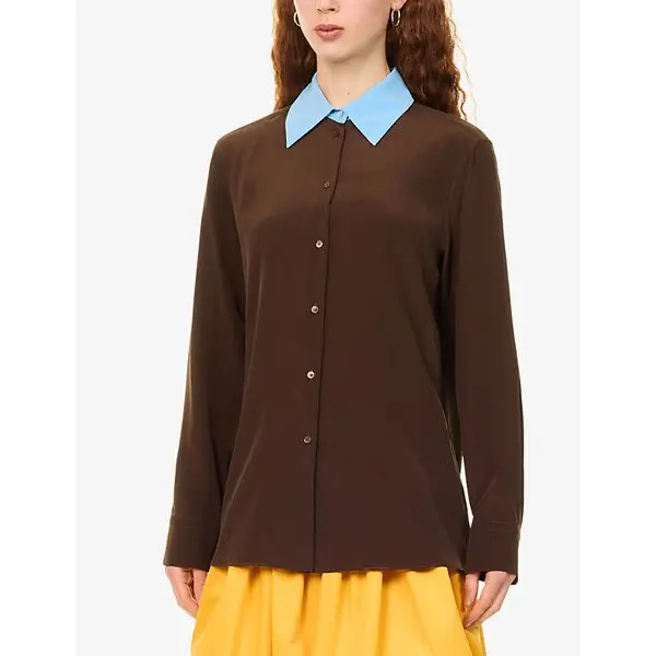 Max Mara Contrast-collar Relaxed-fit Silk Shirt