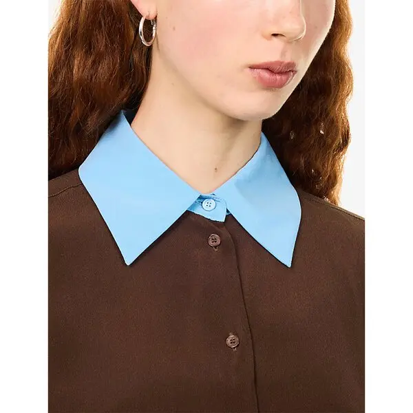Max Mara Contrast-collar Relaxed-fit Silk Shirt
