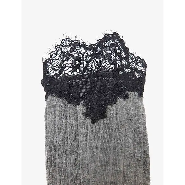 Maje Lace-trim Stretch Cotton-blend Ankle Socks