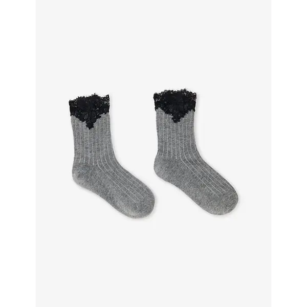 Maje Lace-trim Stretch Cotton-blend Ankle Socks