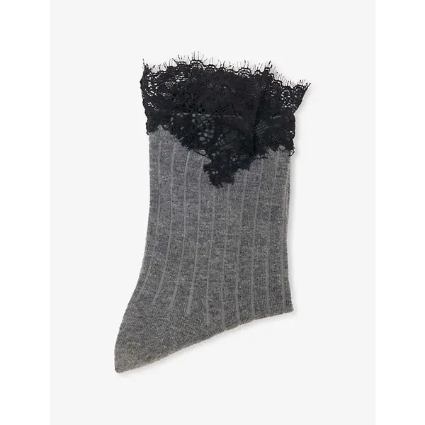 Maje Lace-trim Stretch Cotton-blend Ankle Socks
