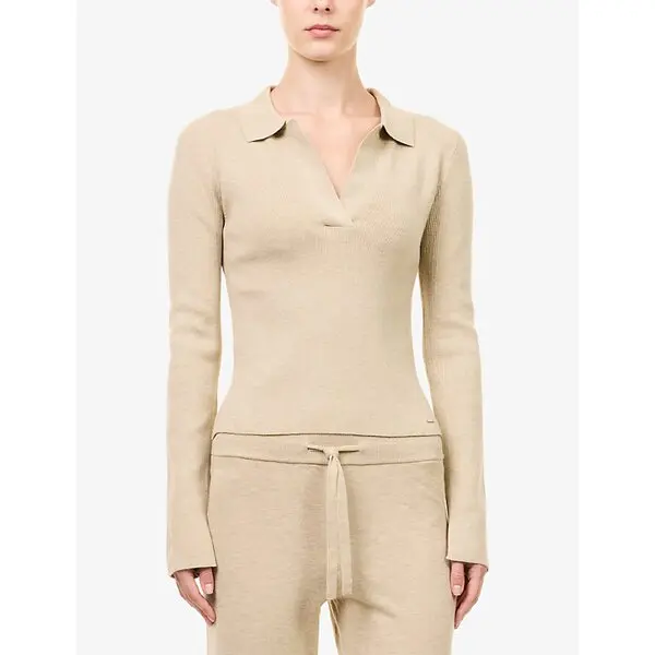 ADANOLA Collar Long-sleeve Knit Top