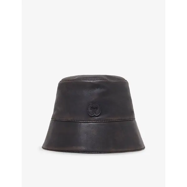 Maje Logo-appliqué Distressed Leather Bucket Hat