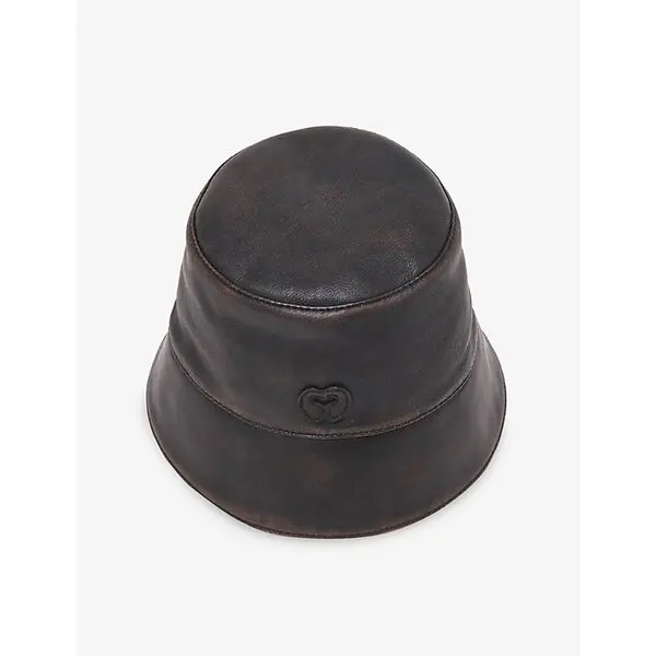 Maje Logo-appliqué Distressed Leather Bucket Hat