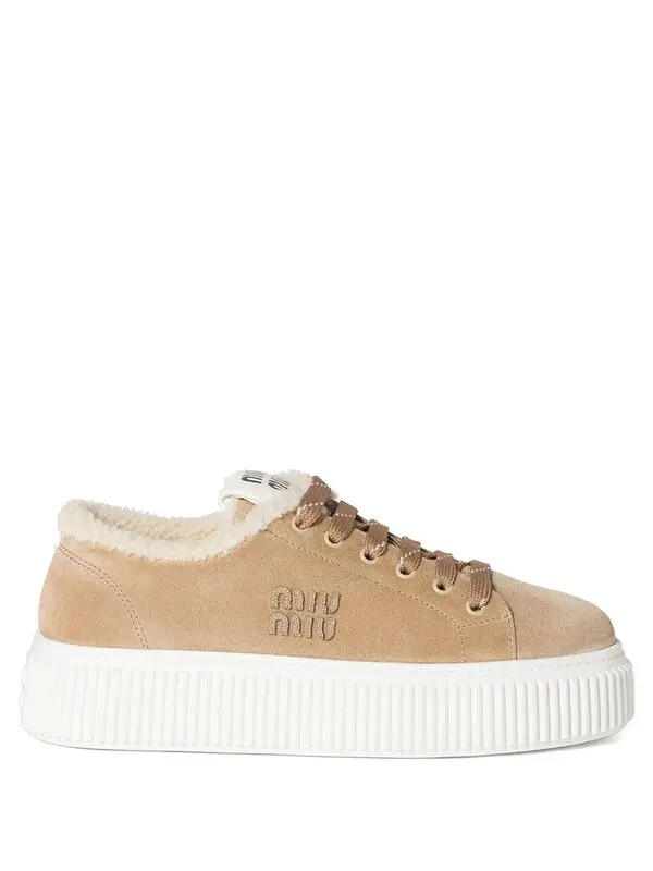 Miu Miu Sneakers In Suede And Sheepskin - Brown