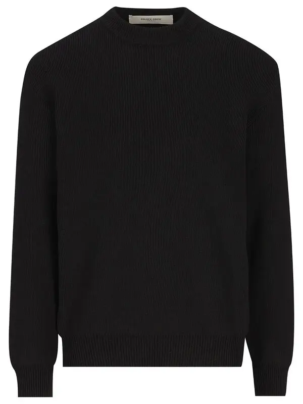 GOLDEN GOOSE Ribbed Crew Neck Sweater With Back Logo Patch - Black