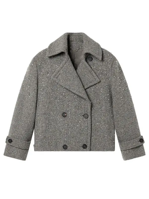 GOLDEN GOOSE Short Coat Queen In Wool With Sequins And Embroidery - Grey