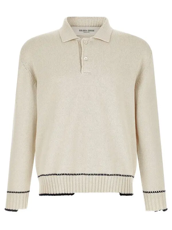 GOLDEN GOOSE Cotton Polo With Contrast Edges - White