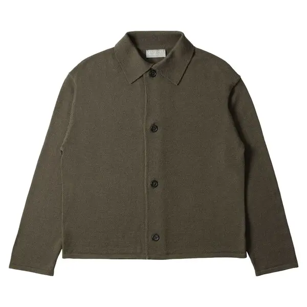 MARGARET HOWELL Collared Cardigan Japanese Spun Merino 'khaki - Tan