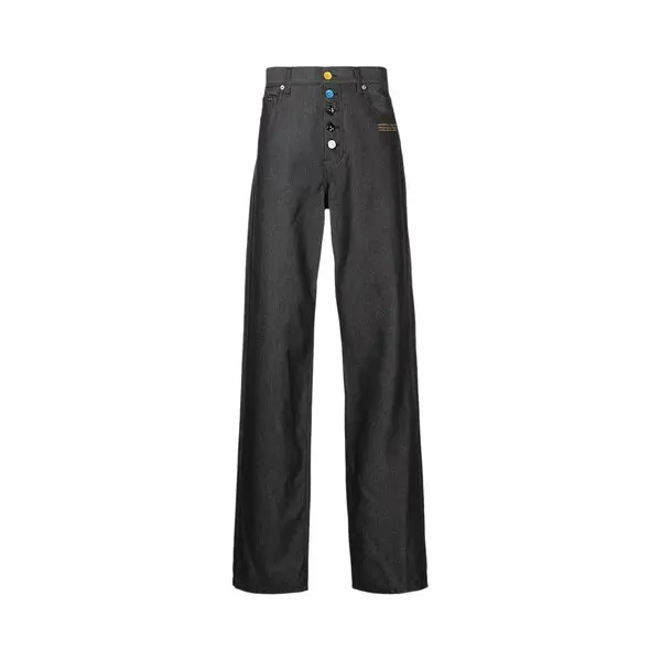Off-White Flower Button Straight Skate Jeans 'black