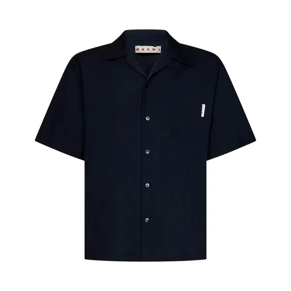 Marni Tropical Wool Bowling Shirt 'blublack - Blue
