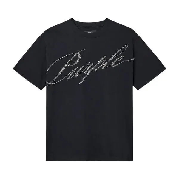 PURPLE BRAND Crystal Slanted Script Tee - Black