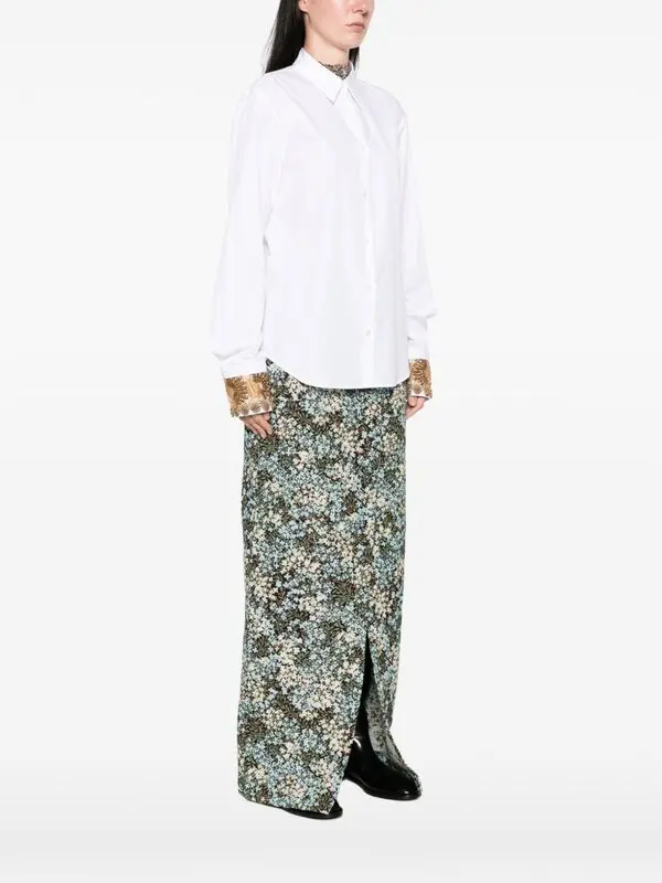 Dries Van Noten Chloris Cotton Shirt With Embellished Cuffs - White