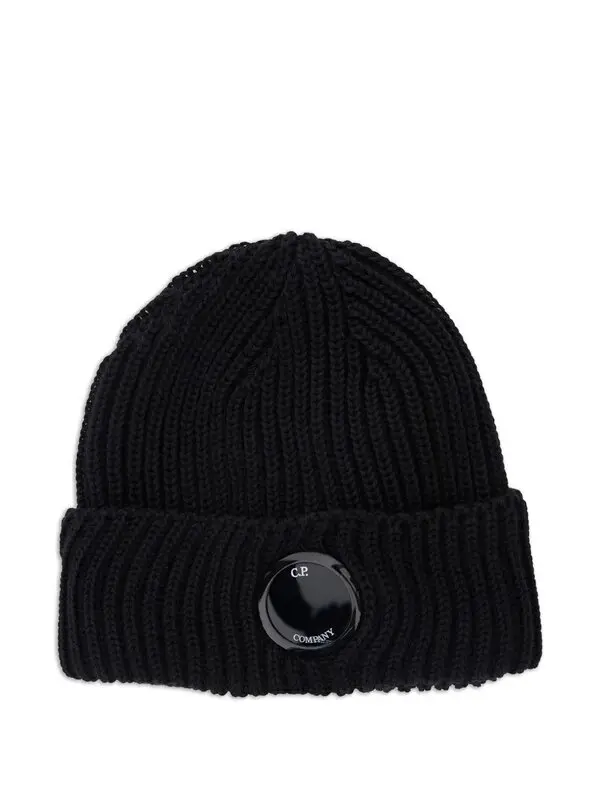 C.P. COMPANY Lens-detail Mini Beanie With Ribbed Cuff, 100% Wool - Nero