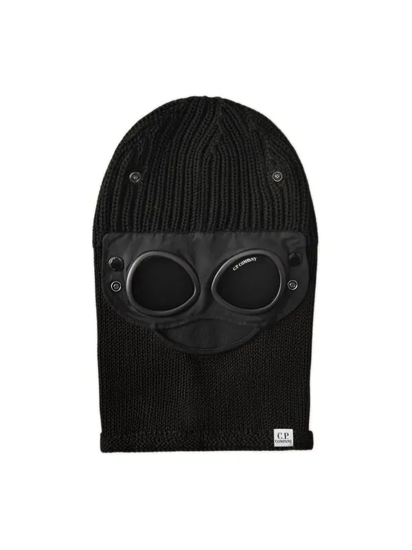 C.P. COMPANY Adjustable Sun Lens Knit Hat With Snap Buttons, 100% Wool - Nero