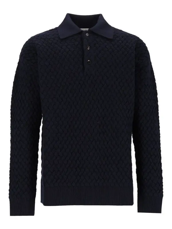 Bottega Veneta Woven Wool Sweater With Classic Collar & Button Closure