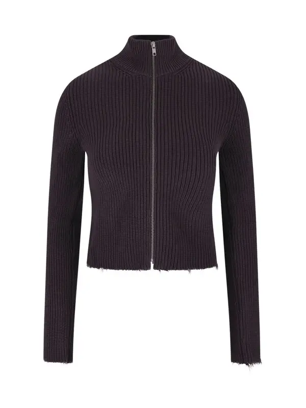 MAISON MARGIELA Ribbed Zip-front Mock Neck Cardigan - Brown
