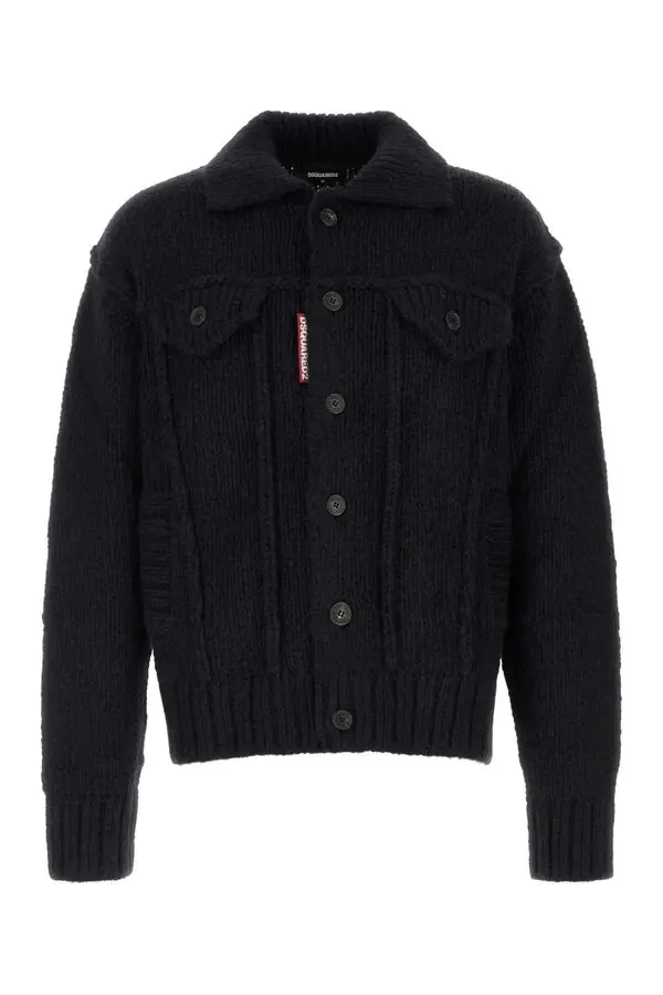 Dsquared2 Melange Knit Cardigan For In A Dark-hued Wool-blend