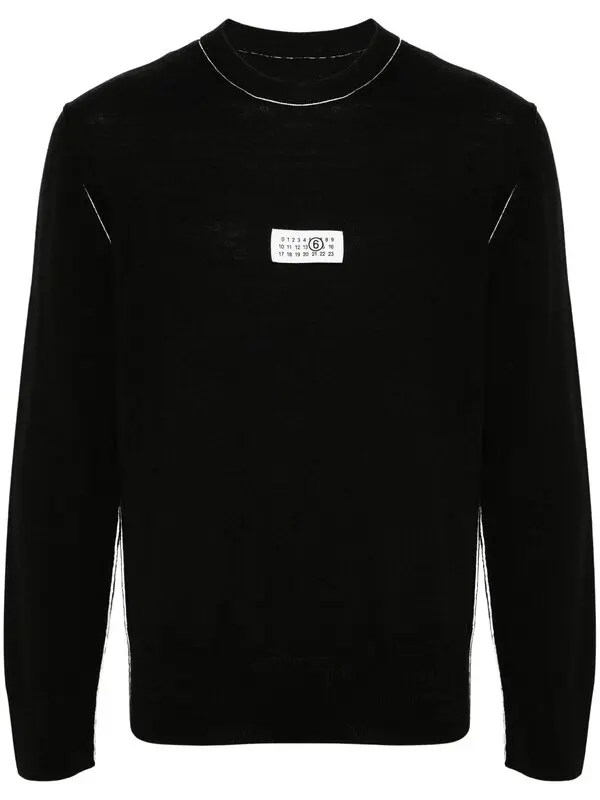 MAISON MARGIELA Long-sleeve Knit Sweater With Logo Patch - Black