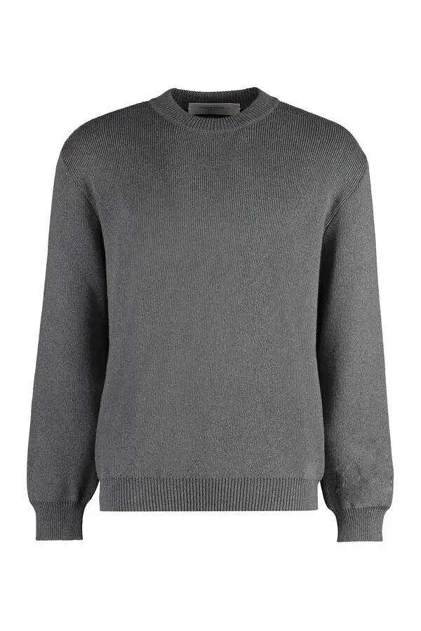 GOLDEN GOOSE Crew Neck Cotton Sweater With Contrasting Logo - Grey