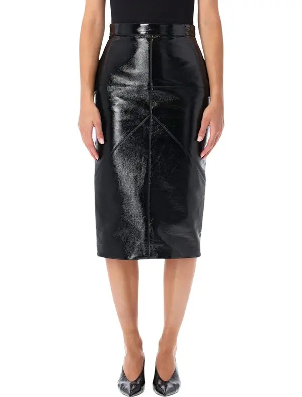 LANVIN Glossy High-waist Midi Pencil Skirt - Nero