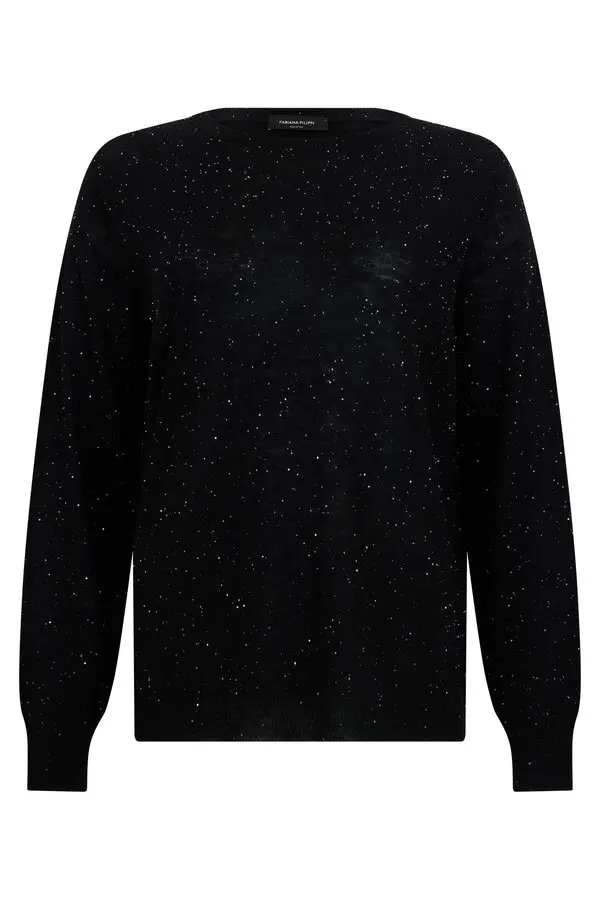 Fabiana Filippi Wool Crewneck Sweater With Contrast Details And Long Sleeves - Black