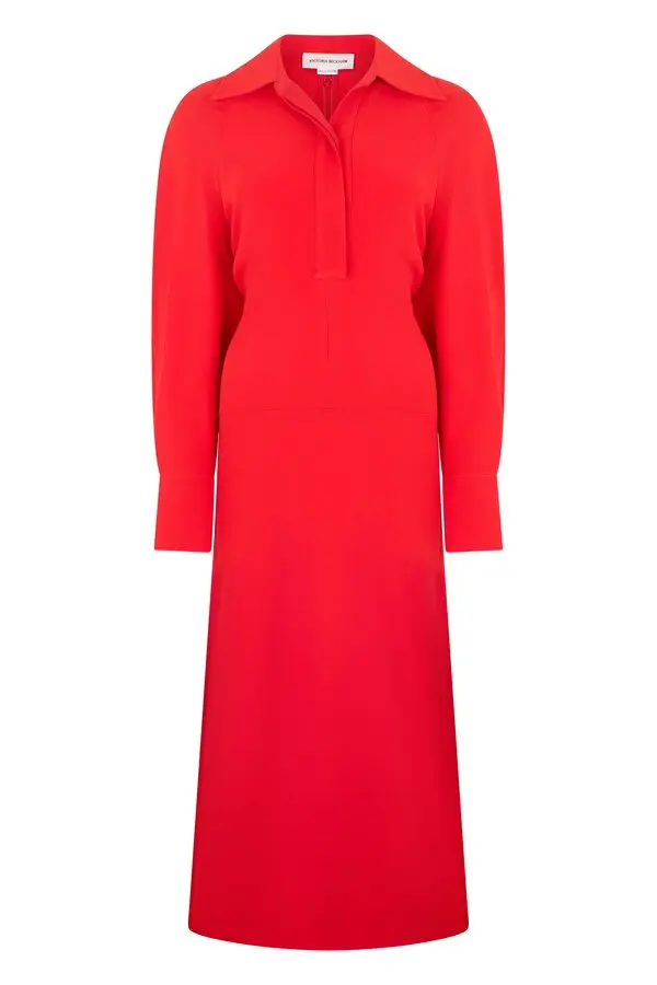 Victoria Beckham Floor-length Midi Dress With Long Sleeves - Red