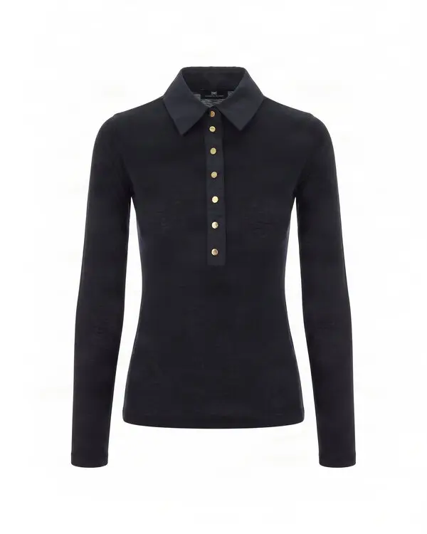 Elisabetta Franchi Fitted Long-sleeve Polo Top With Button Placket