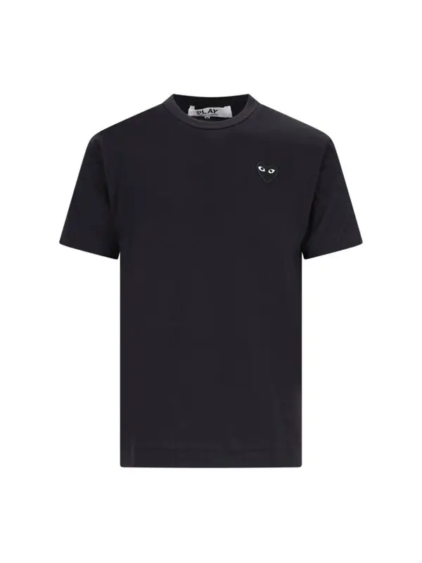 Play Comme Des Garcon 100% Cotton Graphic T-shirt With Iconic Heart Emblem - Black