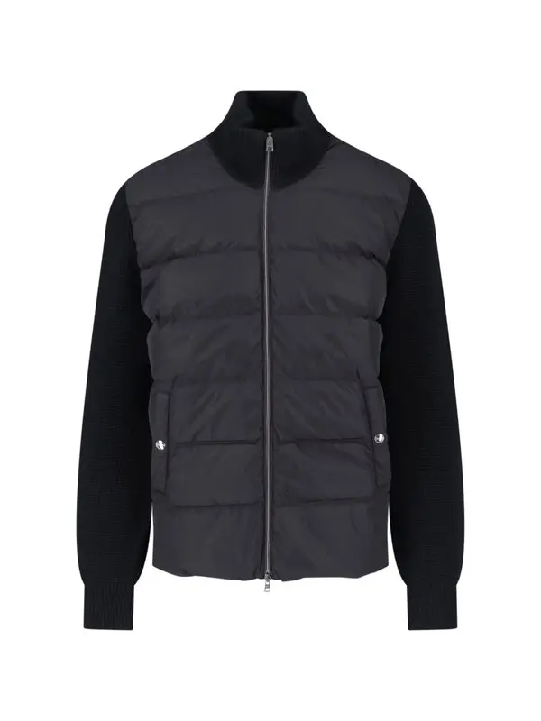 Herno Hybrid Down Puffer Jacket With Knit Sleeves - Black