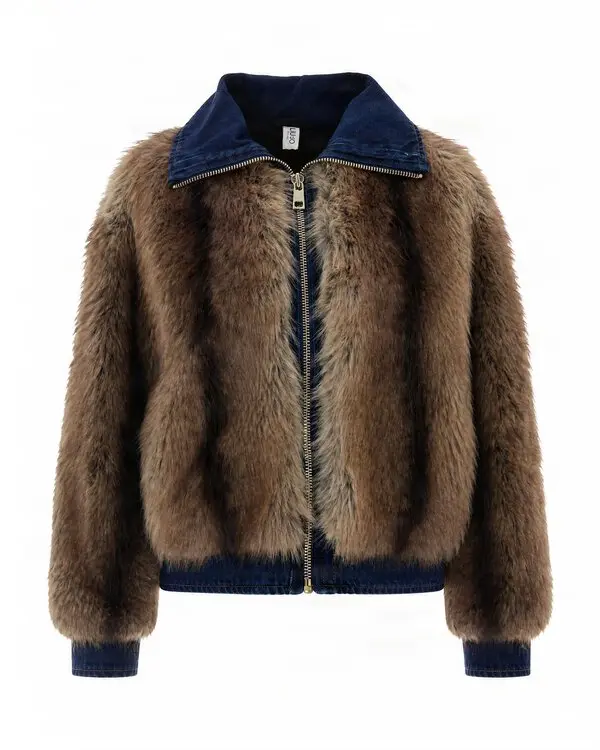 Liu Jo Faux Fur And Denim Jacket - Visone