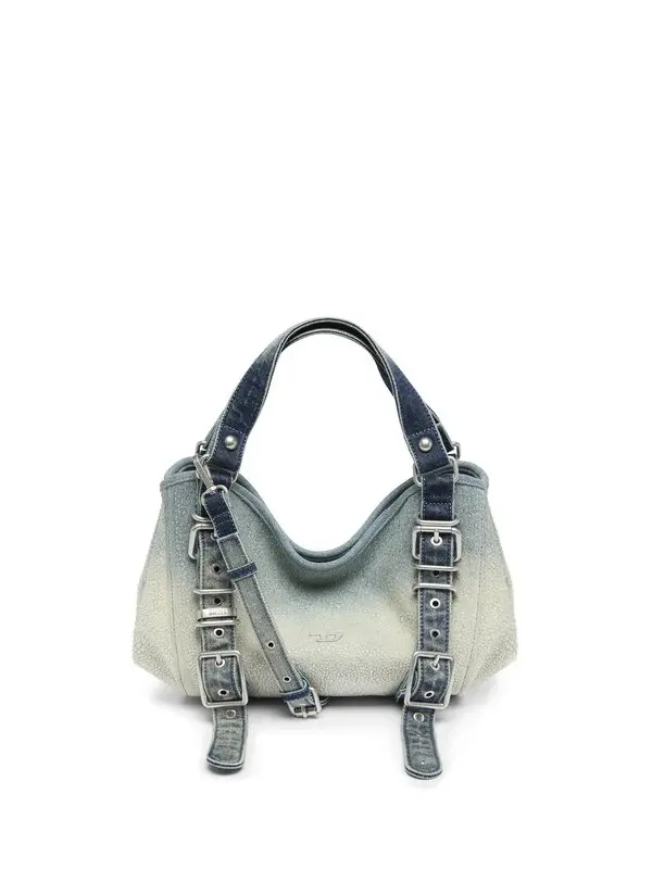 DIESEL® Crystal-embellished Denim Convertible Handbag With Expandable Sides & Metal D Logo - Blu