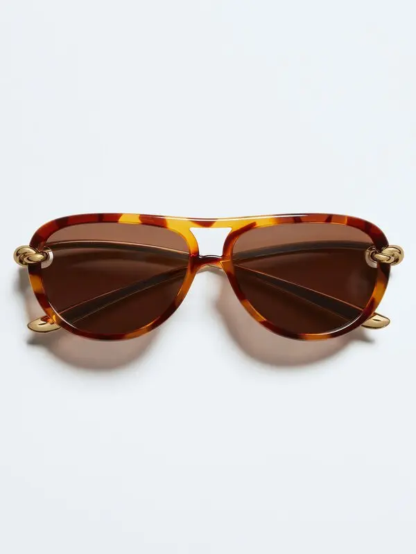 Bottega Veneta Polyamide Aviator Sunglasses With Knot Detail - Marrone