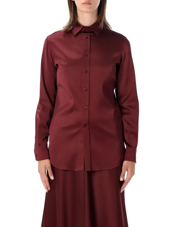 Ralph Lauren Satin Button-up Shirt With Classic Collar And Long Sleeves - Bordeaux