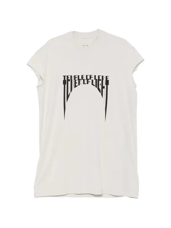 Rick Owens Ribbed Sleeveless Crew Neck T-shirt With Raw Edges And Front Print - Bianco
